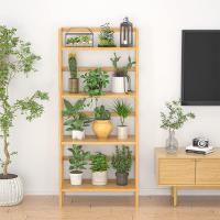 China Freestanding Open Bookcase Bamboo Bookshelf 4-Tier Ladder Shelf for Toilet Paper for sale