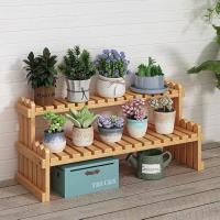 China Space-Saving 2-Layer Bamboo Table Top Plant Stand for Flower Pot Storage 37x21.5x30cm for sale