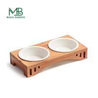 China BAMBOO Elevated Ceramic Pet Bowls for Dogs and Cats Functional Multifunctional Design for sale