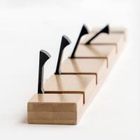 China Convenient Storage Bamboo Wall Mounted Coat Rack With 5 Dual Rails Hooks For Entryway for sale