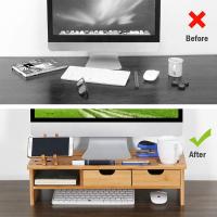 China Single-Tier 54x22.5x14cm Bamboo Computer Monitor Riser with Desktop Stand and 2 Drawer for sale
