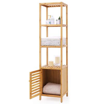 China CLASSIC Design Style Multifunctional Bamboo Cabinet 4 Tiers Floor Bathroom Storage for sale