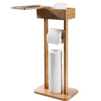 China Freestanding Bathroom Storage Rack Bamboo Toilet Roll Holder For Paper for sale