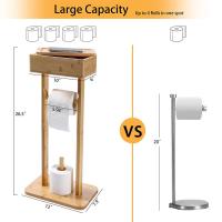 China Freestanding Bathroom Storage Rack Bamboo Toilet Roll Holder For Paper for sale