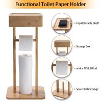 China Freestanding Bathroom Storage Rack Bamboo Toilet Roll Holder For Paper for sale