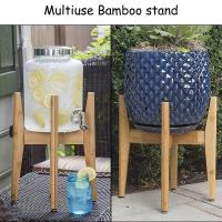 China Natural Bamboo Stand White Ceramic Small Planter Pot for Modern Living Spaces for sale