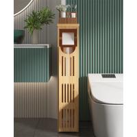 China Multifunctional Bamboo Toilet Paper Storage Cabinet Roll Holder Cupboard Space Saving for sale
