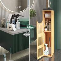 China Multifunctional Bamboo Toilet Paper Storage Cabinet Roll Holder Cupboard Space Saving for sale