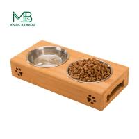 China Custom Logo Bamboo Pet Feeders Simple Design Sustainable and Stable for Modern Style for sale