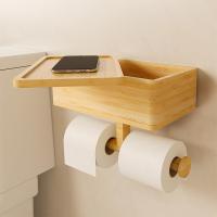 China 3 In 1 Bamboo Bathroom Storage Rack Wall Mount Toilet Paper Holder OEM for sale