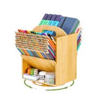 China Standing Type 6 Compartments Bamboo Desk Storage Set for Documents and Office Supplies for sale
