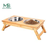 China Sustainable Bamboo Pet Feeder with Multifunctional Design and Customer Logo for sale