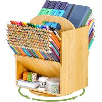China Standing Type 6 Compartments Bamboo Desk Storage Set for Documents and Office Supplies for sale