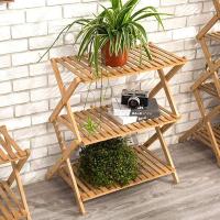 China Space-saving 3-Tier Bamboo Flower Pot Rack Shelf Planter Display Organizer 34x34x97cm for sale