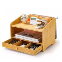 China Standing Type Non-folding Rack Bamboo Desk Organizer with Drawer and Storage Cabinet Box for sale