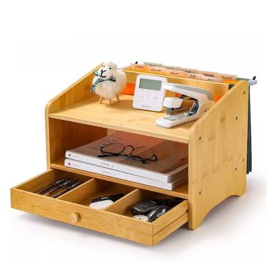 China Standing Type Non-folding Rack Bamboo Desk Organizer with Drawer and Storage Cabinet Box for sale