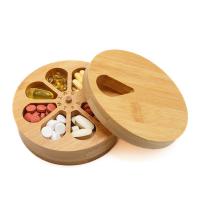 China Functional and Durable Bamboo Daily Travel Round Pill Organizer with Days of the Week for sale
