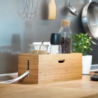 China Convenient Bamboo Storage Box With Lid For Neatly Storing Cables 1-2KG 31.8x12.2x10cm for sale
