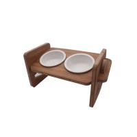 China Pet Feeding Food Made Stylish Solid Bamboo Elevated Feeder Stand with Ceramic Bowl for sale
