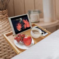 China Bamboo Bedside Board Shelf With Mobile Phone Tablet Holder for Other Home Storage Organization for sale