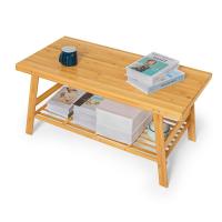 China 50x100x48.5cm Bamboo Dual Tier Coffee Table With Open Storage Shelf For In Living Room for sale