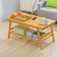 China 50x100x48.5cm Bamboo Dual Tier Coffee Table With Open Storage Shelf For In Living Room for sale