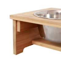 China Rectangle Elevated Bamboo Dog Feeder Cat Food Bowls For Small Animals for sale