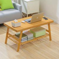 China 50x100x48.5cm Bamboo Dual Tier Coffee Table With Open Storage Shelf For In Living Room for sale