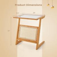 China Natural Color Z-Shaped Bamboo And Rattan End Table With Glass Top And Magazine Rack for sale