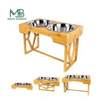 China Adjustable Raised Bamboo Pet Feeder 100% Solid Bamboo Stand Dog Bowl for sale
