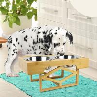 China Adjustable Raised Bamboo Pet Feeder 100% Solid Bamboo Stand Dog Bowl for sale