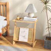 China Natural Color Z-Shaped Bamboo And Rattan End Table With Glass Top And Magazine Rack for sale