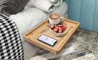 China Sustainable Bamboo Bedside Shelf with Mobile Phone Tablet Holder 38x26x2.5cm Design for sale