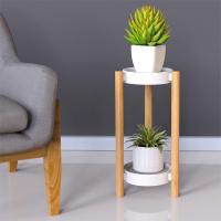 China 2 Tier Tall Corner Bamboo Plant Holder Indoor Wooden Flower Stands for sale