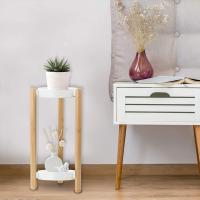 China 2 Tier Tall Corner Bamboo Plant Holder Indoor Wooden Flower Stands for sale