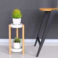 China 2 Tier Tall Corner Bamboo Plant Holder Indoor Wooden Flower Stands for sale