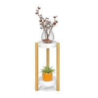 China 2 Tier Tall Corner Bamboo Plant Holder Indoor Wooden Flower Stands for sale