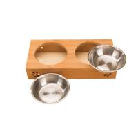 China Eco Friendly Bamboo Raised Dog Bowl Feeder Rectangle For Cats for sale