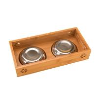 China Eco Friendly Bamboo Raised Dog Bowl Feeder Rectangle For Cats for sale