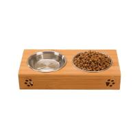 China Eco Friendly Bamboo Raised Dog Bowl Feeder Rectangle For Cats for sale