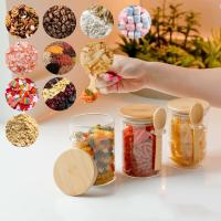 China Convenient Storage Set of 3 Airtight Glass Jars with Bamboo Lids and Spoons for sale