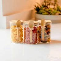 China Convenient Storage Set of 3 Airtight Glass Jars with Bamboo Lids and Spoons for sale