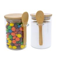 China Convenient Storage Set of 3 Airtight Glass Jars with Bamboo Lids and Spoons for sale