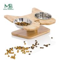 China 2023 Non-folding Rack Elevated Bamboo Pet Feeder With Stainless-steel Food And Water Bowls for sale