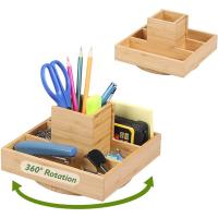 China Bamboo Multifunctional Rotating Pen Holder for Desk Art Supply Organizer 18x18x11.5cm for sale