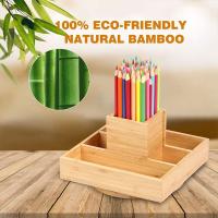 China Bamboo Multifunctional Rotating Pen Holder for Desk Art Supply Organizer 18x18x11.5cm for sale