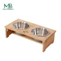 China Hollow Pattern Bamboo PET Feeder Stand Stainless Steel Bowls for Dog for sale