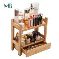 China Solid Bamboo Counter Standing Rack 2 Tier for Kitchen Bathroom Cosmetic Storage Shelf for sale
