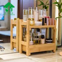 China Solid Bamboo Counter Standing Rack 2 Tier for Kitchen Bathroom Cosmetic Storage Shelf for sale