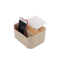China Direct Napkin Holder Table Organizer with Cubicle Plastic Tissue Box and Bamboo Lid for sale